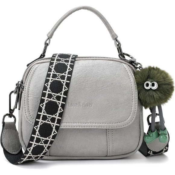 Bags | Women Grey Small Leather Crossbody Purse With 2 Detachable ...